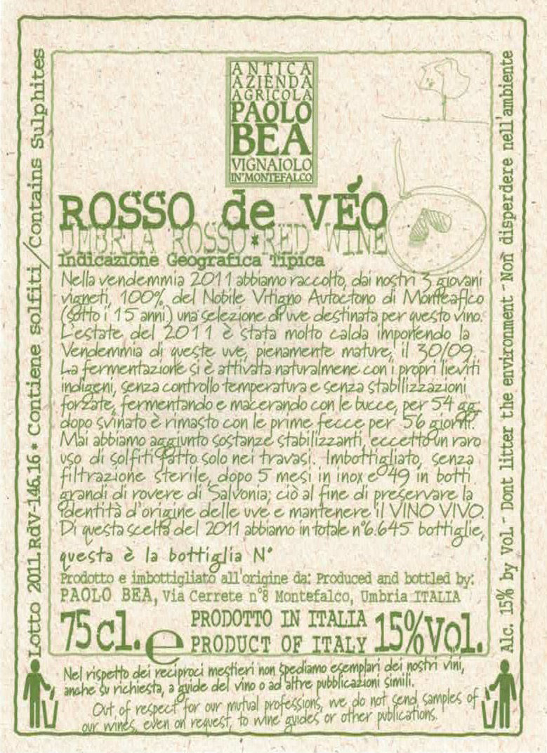 Paolo Bea Rosso de Veo - 2009 (750ml) – Cellar.com